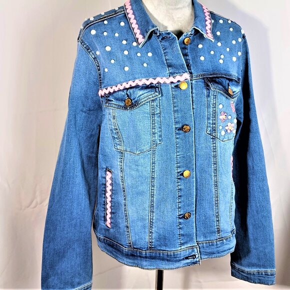 Seven7 | Jackets & Coats | Upcycled Denim Jacket Embellished Jean ...